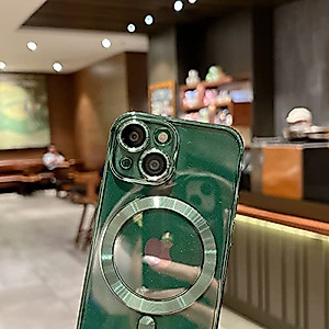Threehundred for iPhone 13 Mini Case Magnetic Clear with Camera Lens Protector Full Protection MagSafe Electroplated Luxury Silicone Shockproof Protective Case Cover 5.4 Inch - Alpine Green