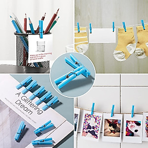 Don't Say Baby Shower Clothespin Game, 60 Mini Plastic Clothespins One 8.5 x 11 Sign 50 Mini Plastic Baby (Blue)