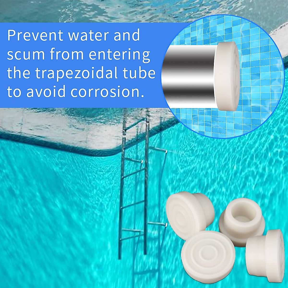 4 Pack Pool Ladder Bumpers for Inground Pool Steps Inside Plug Caps fit 1.9in Inner Diameter Ladder Tubing for Protect Swimming Pool Liner,White Rubber End Cap for Swimming Pool Ladder