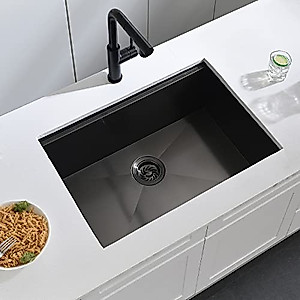 27 Black Undermount Workstation Kitchen Sink, Dorzom 27”x19” Metallic Matte Black Stainless Steel 18 Gauge 10 Inch Deep Undermount Workstation Single Bowl Kitchen Sink with Accessories