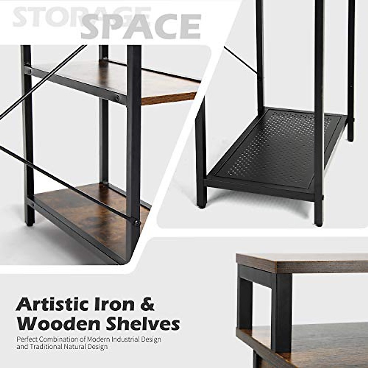 OUTFINE Desk Computer Desk Office Desk with Drawer, Monitor Stand and Storage Shelves