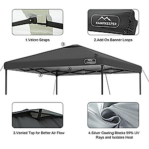 KAMPKEEPER 10x10 Pop Up Canopy Tent Top Replacement Cover Roof with Air Vent, Polyester UV 30 Waterproof for Outdoor Garden Patio Pavilion Sun Shade(Top Only)-Black