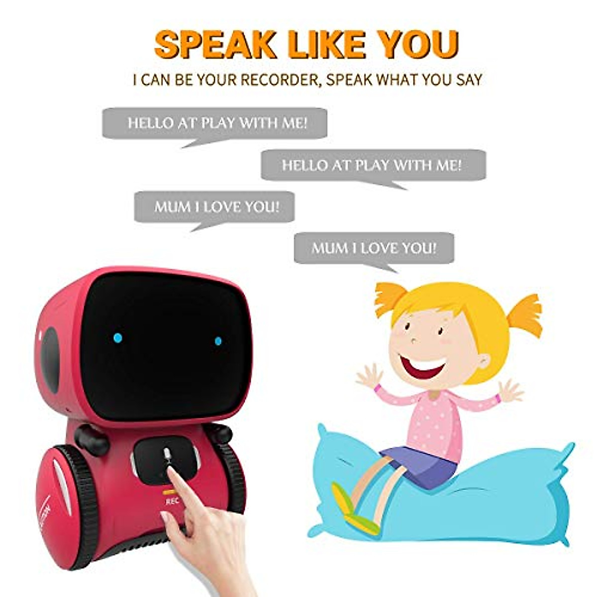 98K Kids Robot Toy, Smart Talking Robots, Gift for Boys and Girls Age 3+, Intelligent Partner and Teacher, with Voice Controlled and Touch Sensor, Singing, Dancing, Repeating