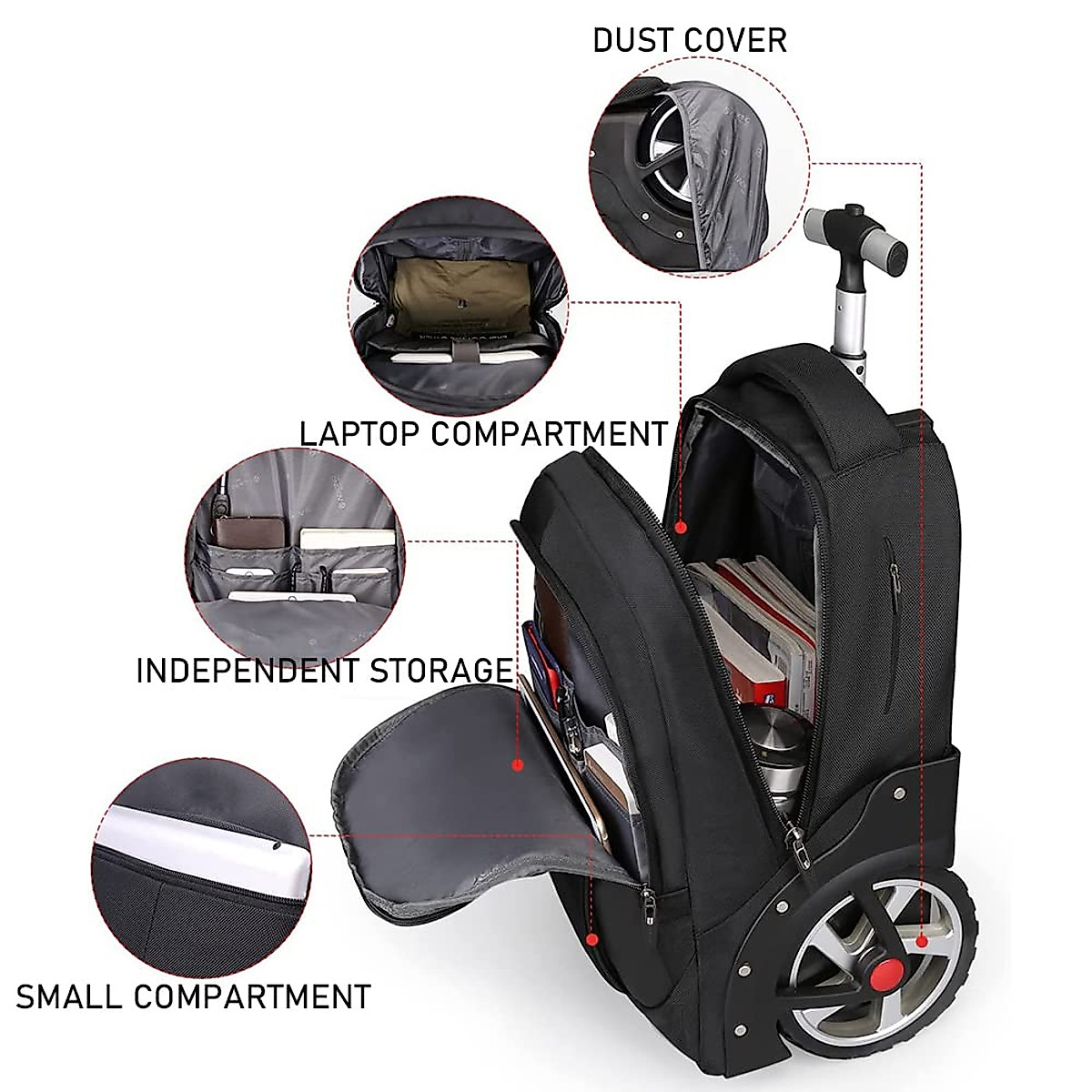 WMHYLYH 22 Inch Rolling Backpack, Waterproof Backpack with Wheels for Business and Travel Commuter, Carry on Laptop Backpack for Women and Men Adult (black)