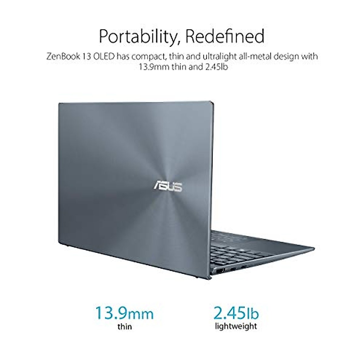 ASUS ZenBook 13 Ultra-Slim Laptop, 13.3” OLED FHD NanoEdge Bezel Display, Intel Core i7-1165G7, 8GB LPDDR4X RAM, 512GB SSD, NumberPad, Thunderbolt 4, Wi-Fi 6, Windows 10 Home, Pine Grey, UX325EA-ES71