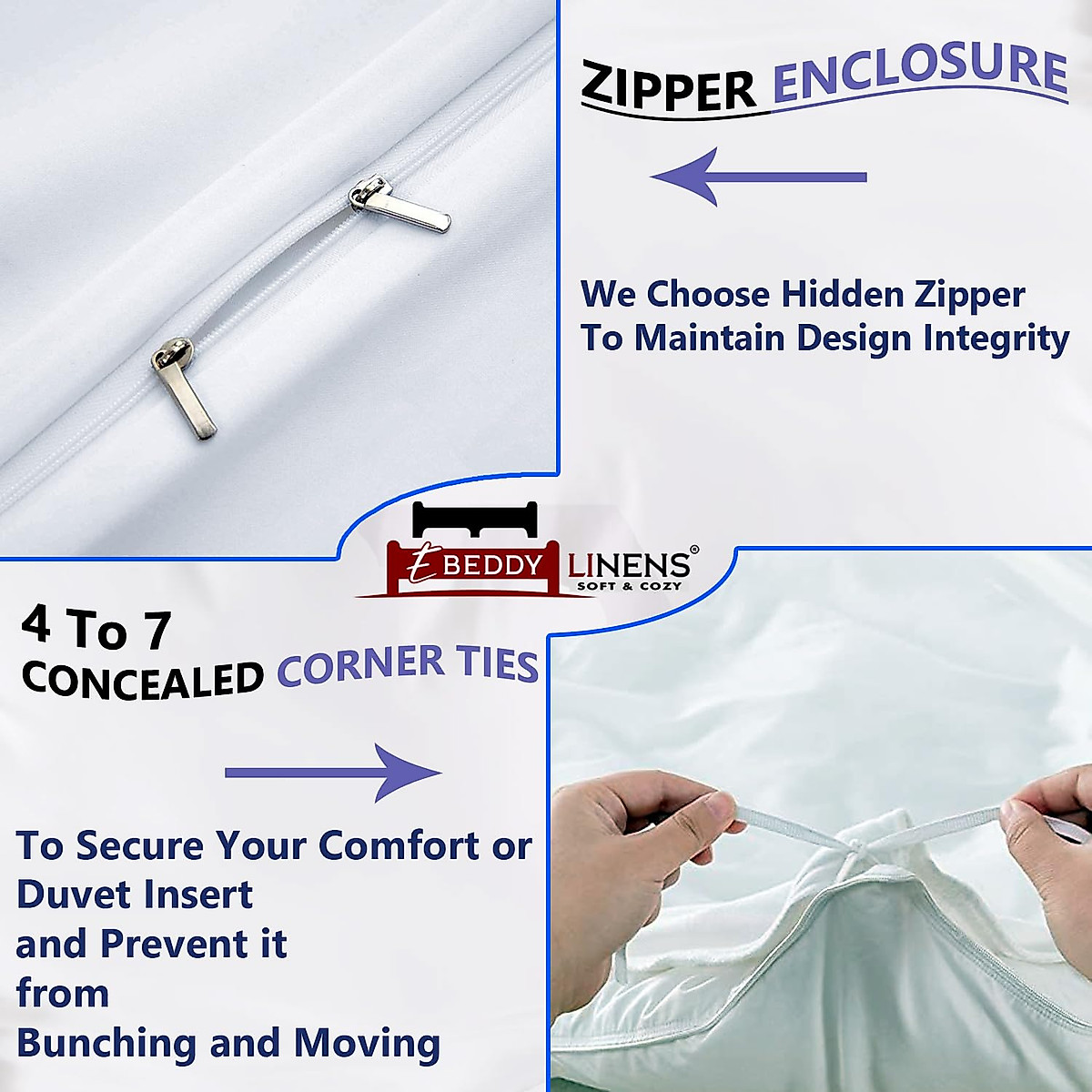 eBeddy Linens White Solid Duvet Cover Set Super King 98x108 Size Egyptian Cotton Luxury Soft & Breathable Comforter Cover with Hidden Zipper Closer & Corner Ties Durable and Fade Resistant