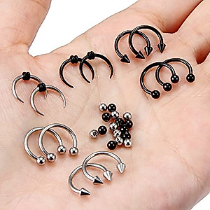 Dyknasz 12Pcs Septum Rings 16g Septum Jewelry Surgical Steel Septum Ring Septum Piercing Horseshoe Barbell Lip Rings Hoops for Women Men 16Pcs Extra Replacement Balls