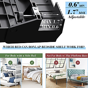 Ronlap Folding Bedside Shelf, Bunk Bed Shelf Organizer for Top Bunk Clip On Nightstand Plastic Bedside Shelf Tray for Kids with Cup Holder Hooks Hanging Cup, Plus Size with Drawer, Black