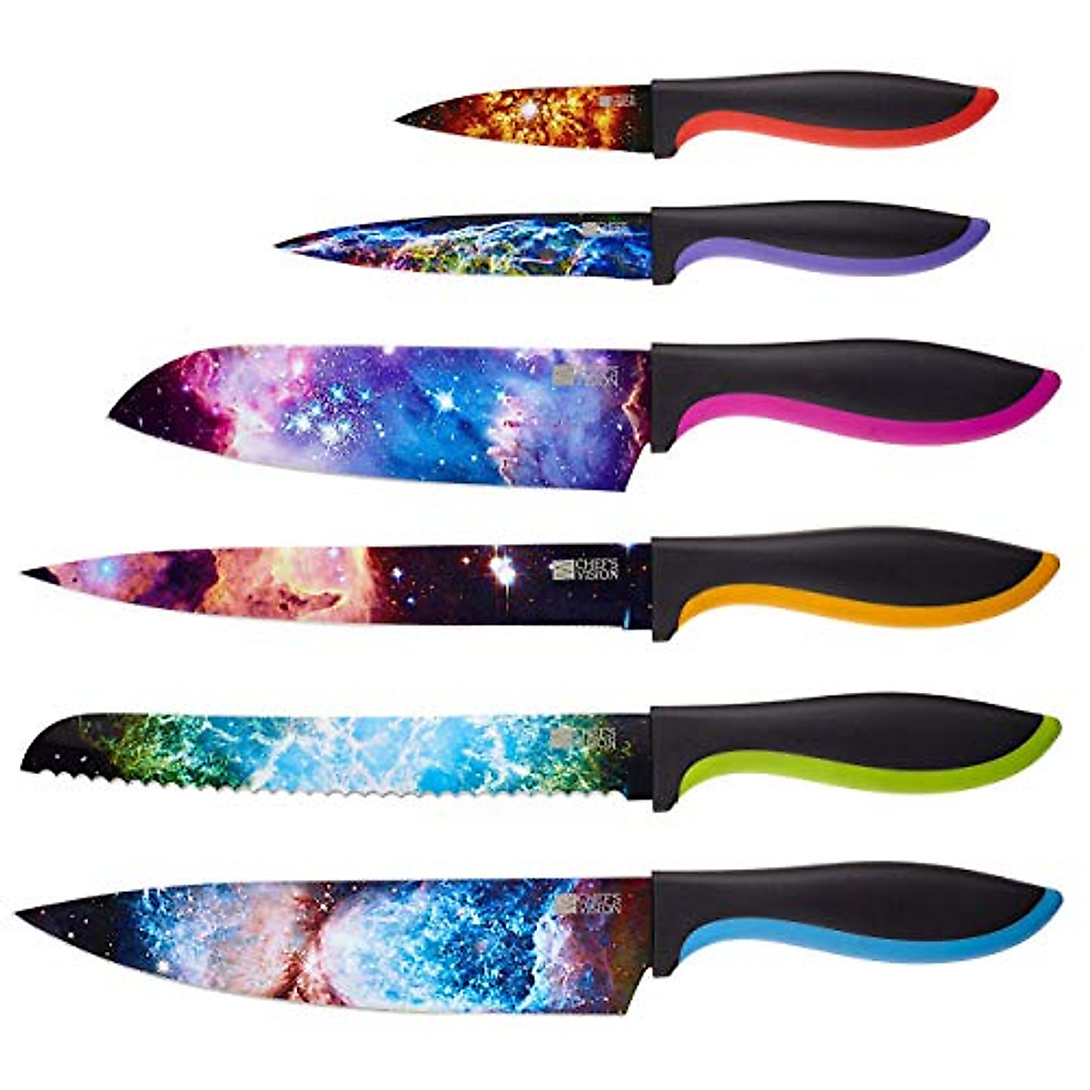 CHEF'S VISION Cosmos Knife Set Bundled With BEHOLD Free Standing Magnetic Holder Black