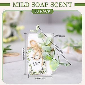 Demissle 60 Sets Mini Soap Favors Small Scented Soap Bars White Hand Soaps with Mini Faux Eucalyptus Greenery Gift Cards Organza Bags for Baby Shower Bridal Shower Gifts Wedding Birthday Party