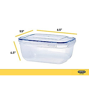 Superio Sealed Food Storage Containers (6 Pack) Airtight Leak Proof Meal Prep Containers, Rectangle Shape, Microwave and freezer safe, BPA-free Plastic (2.5 Quart)