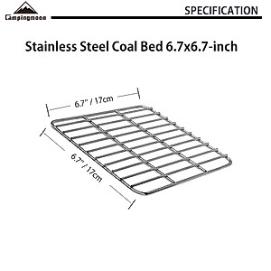 CAMPINGMOON Coal Bed Charcoal Fire Grate Grill Grates Replacement Stainless Steel for Barbecue Multifunction Outdoor Cooking T-172 (1pc, 6.7x6.7-inch)