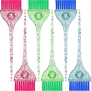 6 Pieces Multicolor Glitter Hair Dye Brush Hair Coloring Brush Color Tint Applicator with Colorful Soft Bristles and Glitter Handle for Salon Home DIY Dyeing Coloring, 3 Colors