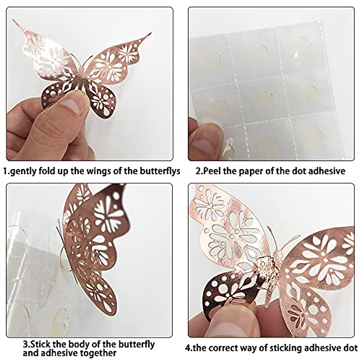 48 Pcs 3D Butterfly Wall Decals,maxin 3D Butterfly Wall Stickers Room Wall Decoration for Bathroom, Nursery Classroom,Baby Kids Bedroom, Living Room(Silver and Rose Gold)