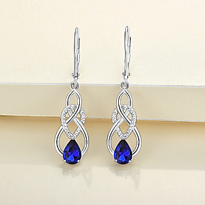 YL Celtic Knot Earrings 925 Sterling Silver Infinity Dangle Drop Earring Created Sapphire Twist Leverback Jewelry for Women