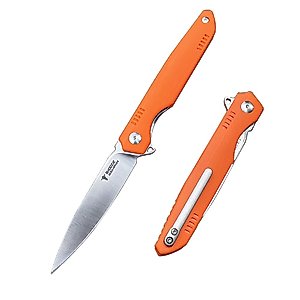 SHOOZIZ HAN312 Pocket Knife Folding Knife for EDC, 3.38" DC53 Steel Blade G10 Handle Folding knife With titanium alloy clip Ceramic ball bearing locating ball Everyday Carry Knife for Men Women (Orange+Sanding)