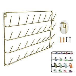 Generic Metal Thread Rack 32 Spools Sewing Wall Mount Embroidery Cone Thread Holder, 40x31cm, Gold