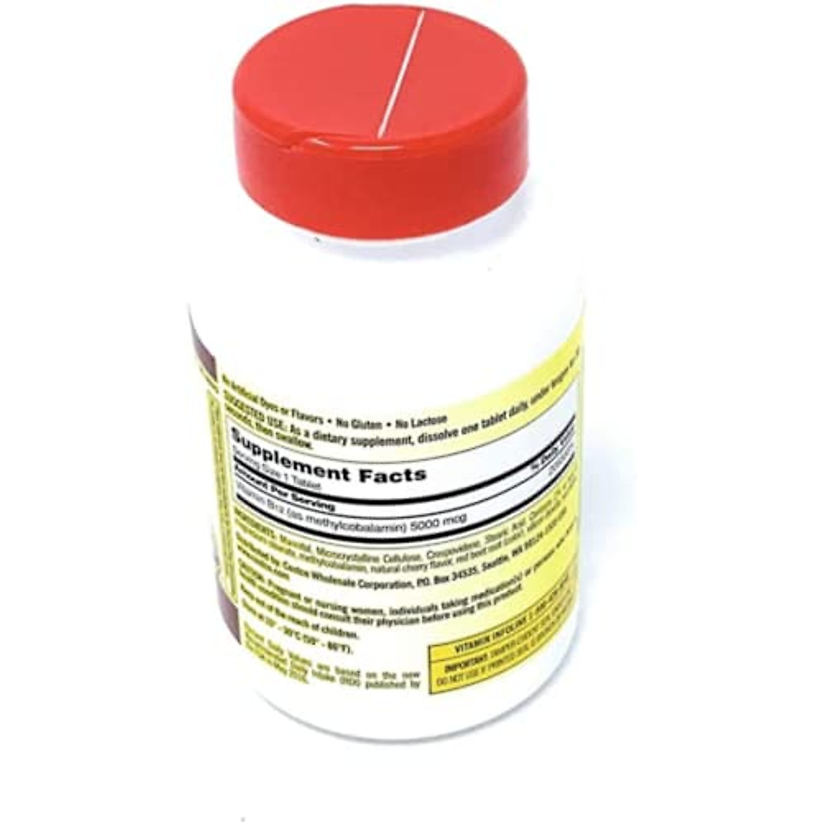 ONFIPOK Kirkland-Signature Vitamin B12 5000 Mcg, Supplements,300 Tablets-Support More Quick Dissolve,Cherry Flavor,Benefit Brain & Heart Function (Pack of 1)