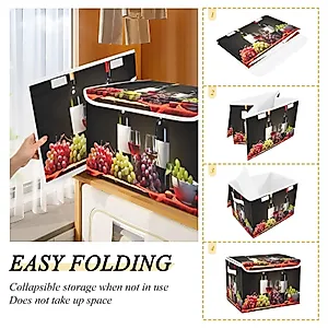 YETTASBIN Wine Grape Storage Basket with Lid and Handles, Large Collapsible Fabric Storage Bins Sturdy Storage Organizer for Shelves, Closet, Bedroom, School, Office, Home Decor