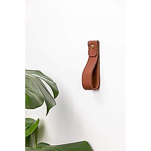 KEYAIIRA - Medium Brown Leather Wall Hook, wall hanging strap towel hook for wall leather loop strap for scarf storage boat paddle holder minimal towel bar rack storage