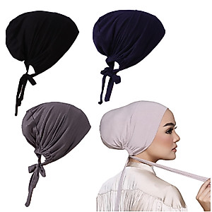 Cntqiang 3 Pieces Adjustable Muslim Inner Under Hijab Cap with Ties Back Islamic Under scarf Bonnet Caps Chemo cap (Black)