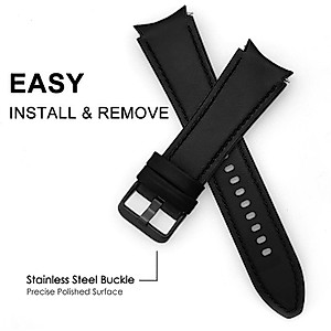 Abanen Watch Band for Samsung Galaxy Watch 5 40mm/44mm, Galaxy Watch 6 40mm/44mm, Soft Genuine Leather Hybrid Silicone Sweatproof Wristband Strap for Galaxy Watch 4 40mm/44mm (Black)