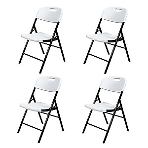 Outvita Outdoor Plastics Folding Chairs, Set of 4 Foldable Dinning Chairs for Wedding, Parties, Camping, Picnics Black & White