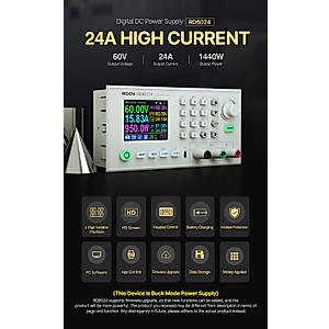 DC Power Supply Variable Adjustable Lab Bench Power Supply Buck Converter Step Down Switching Regulated 4-Digital LCD Display 60V 24A 1140W Assembled RD6024