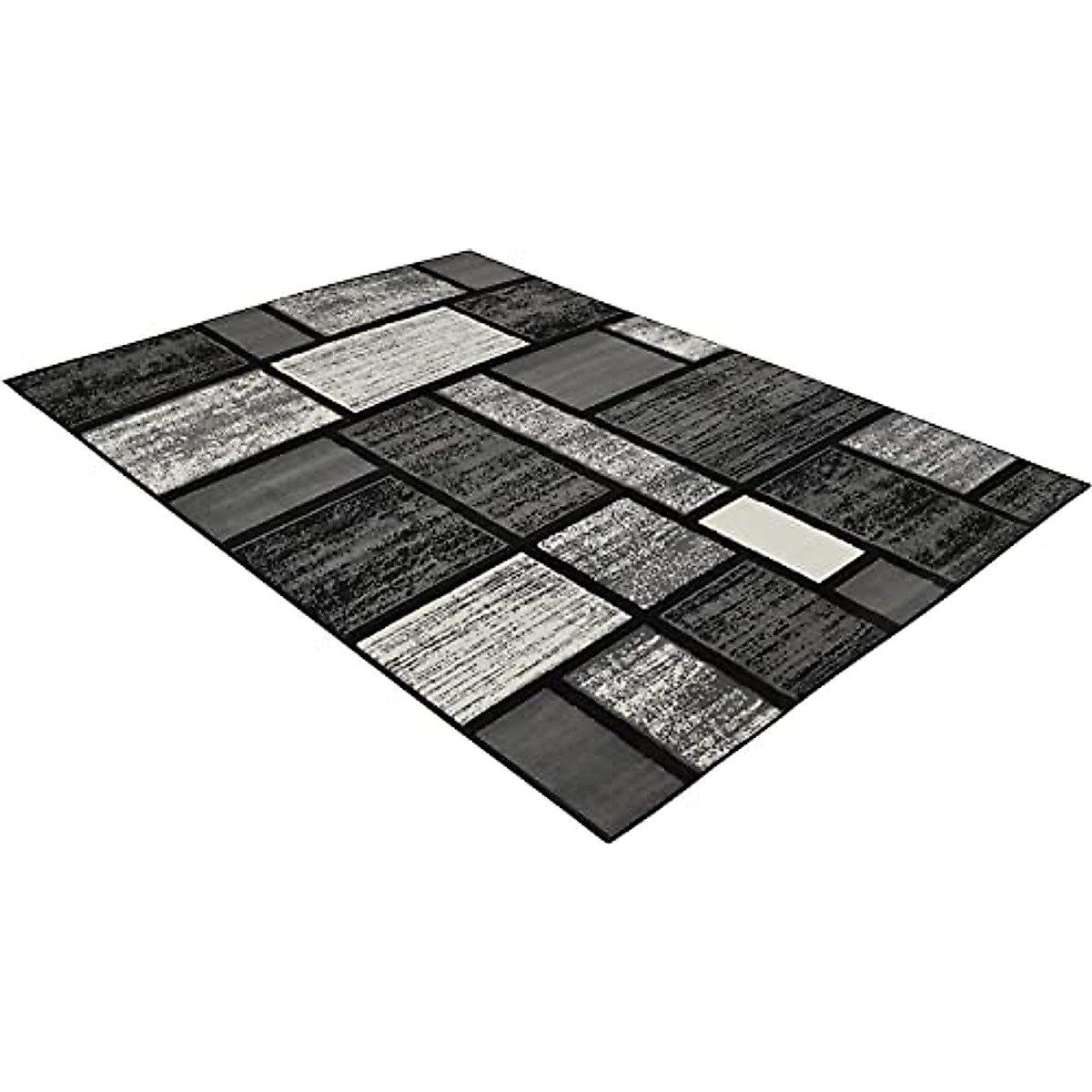 Modern Contemporary Blocks Boxes Design Soft Indoor Area Rug Grey Carpet (7’ 8” X 10’ 8”)
