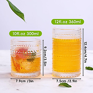Moretoes Hobnail Drinking Glasses Set of 12, Vintage Glass Cups Set, 12oz Highball Glasses & 10oz Cocktail Glasses Set, Kitchen Bar Tumbler Glassware Gifts Set for Lemonade, Whiskey, Beer, Juice, Milk