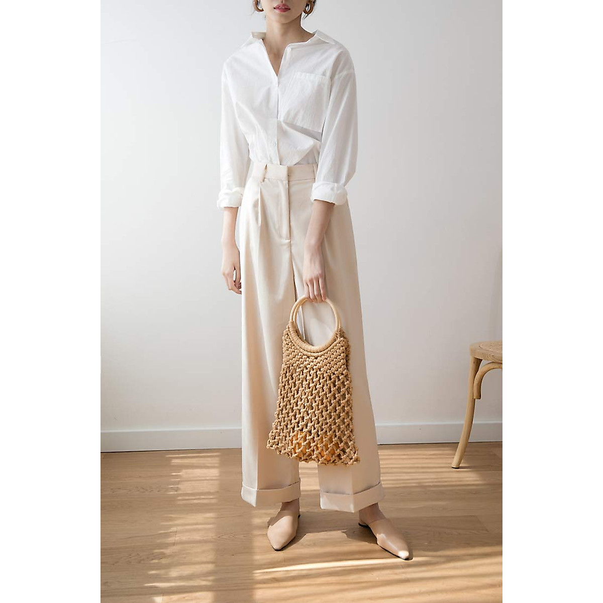 Nice Pies Summer Straw Beach Bag Handmade Cotton Rope Woven Handbags Fishing Net Storage Bag…