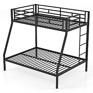 KOMFOTT Metal Twin Over Full Bunk Bed, Heavy Duty Bed Frame with Integrated Ladder, Full-Length Guardrails for Teens & Adults, Space-Saving Bunk Bed for Bedroom & Dorm, No Box Spring Required