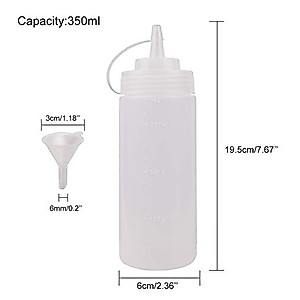 Katfort Squeeze Bottles for Sauces 2 Pack, 12 Ounce Plastic Dressing Squirt Bottles Ketchup Bottles with Cap Lids and Funnel, Condiment Bottles for Liquids BBQ Dressing Pancake Art Dispenser