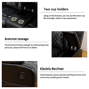 A Ainehome Luxury Living Room Furniture Sets Power Recliner Sectional Sofa Recliner Couch Set Recliner Leather Couch and Recliner Set Loveseat Chair for House/Office/Theater Seating(A-Black)