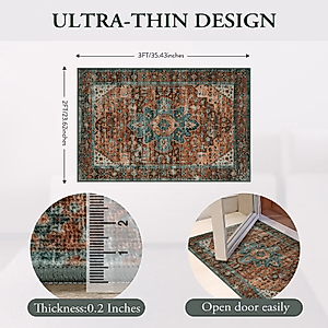 Lahome Boho Retro Ultra-Thin Indoor Door Mat,Washable Non-Slip 20"x32" Small Entryway Rugs Rubber Absorbent Doormats Low-Profile Inside Dirt Trapper for Entry Front Door Entrance