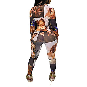 YouSexy 2 Piece Legging Pant Sets for Women Floral Print Long Sleeve Crop Top and Bodycon Pants Tracksuits Outfits