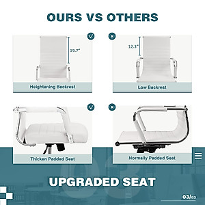 VICTONE Ribbed Office Chair High Back PU Leather Executive Conference Chair Adjustable Swivel Chair (White)