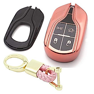 Royalfox(TM) Luxury Soft TPU Smart 4 Buttons Key Fob case Cover for Maserati Levante GT Quattroporte Ghibli (Rose Gold)