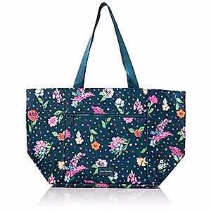 Vera Bradley Women's Recycled Lighten Up Reactive Drawstring Family Tote Bag, Hope Blooms Teal, One Size