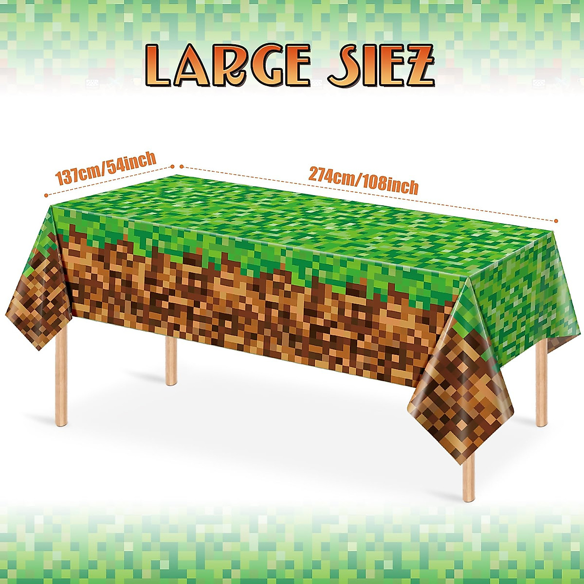 YIDAKO 3Pack Pixel Theme Birthday Tablecloths, Mining Gamer Party Decorations Table Cloth Disposable Plastic Rectangle Table Cover for Miner Video Game Party Supplies,54 X 108 Inch