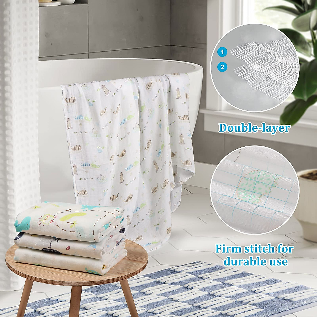 Softan Swaddle Blanket, Muslin Swaddle Blanket for Boys & Girls, 47X47In Muslin Swaddle Receiving Blanket for Newborn, Baby Muslin Swaddle Blanket Soft Silky & Breathable, 4 Pack