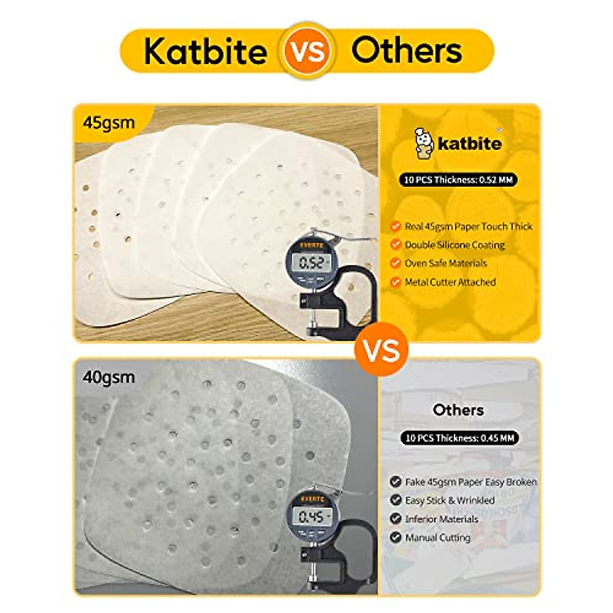 Katbite Air Fryer Parchment Paper, 7.5 inch Heavy Duty Square Air Fryer Liners, Perforated Parchment Paper for Air Fryer, Oven, Steamer, Pans, Extra Strong, No Burn, Easy Cleanup, 120Pcs