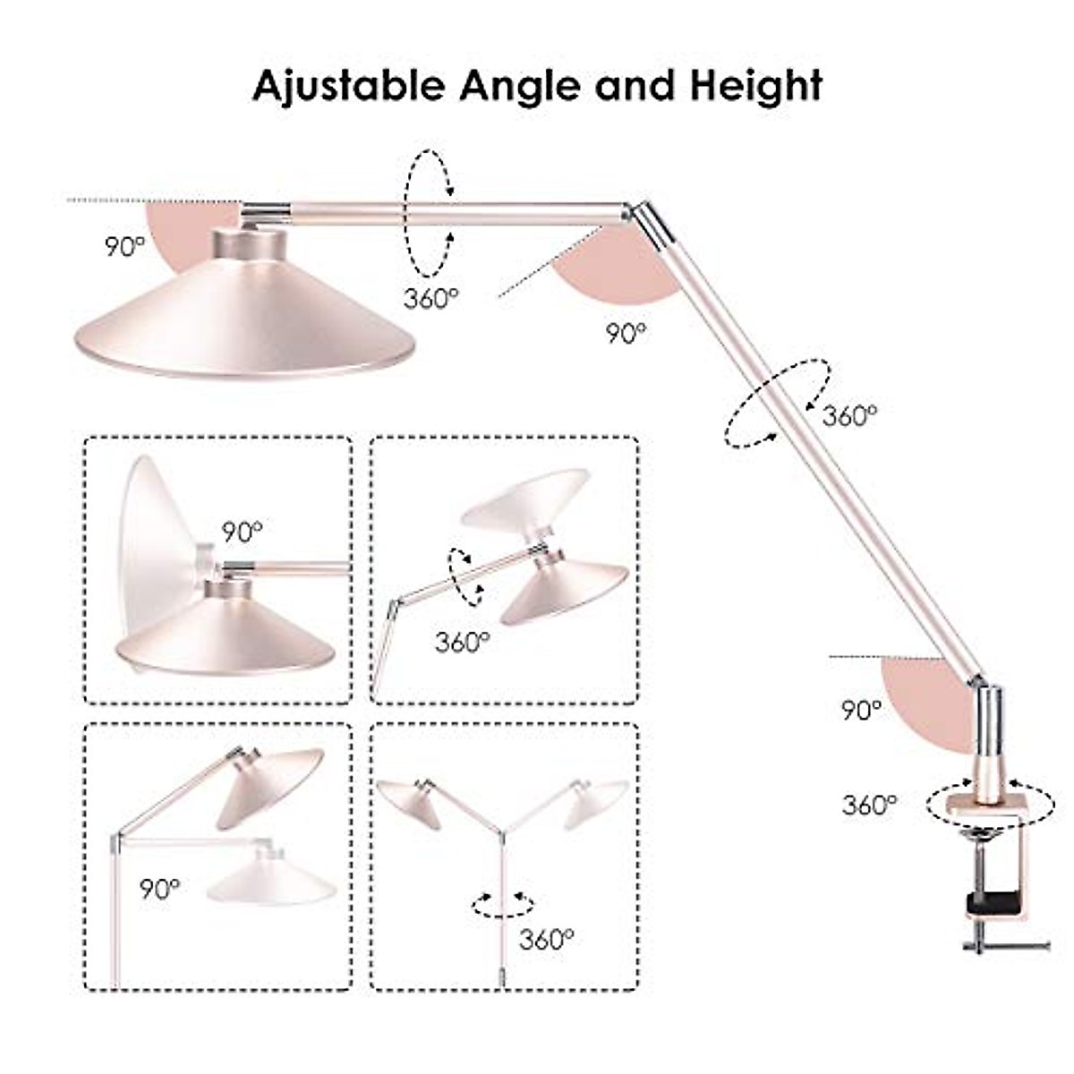 Wellwerks Swing Arm Desk Lamp, 12W Eye-Caring LED Desk Lamp with Clamp, Dimmable Desk Light with Timer and Memory Function, 3 Color Modes, Modern Architect Table Lamp for Task Study (Pink)