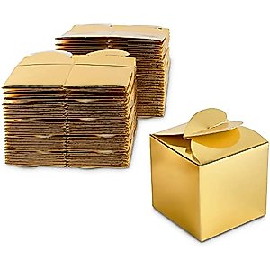 Sparkle and Bash Gold Foil Party Favor Gift Boxes (2.5 x 2.5 x 2.5 Inches, 100 Pack)