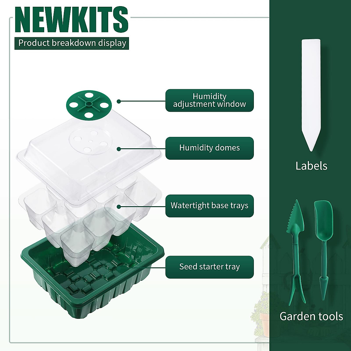 20 Packs Seed Starter Tray Seed Starter Kit with Humidity Dome, 240 Cells Total Tray Base Greenhouse Plant Starting Trays Kit with Plastic Seeding Tools and Labels for Seeds Growing Starting