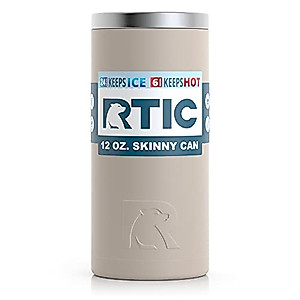 RTIC Skinny Can Cooler Slim, Insulated, Beer, Beverage, Soda Can Cooler with Lid, Stainless Steel Metal, Double Wall Insulation Coozie for Cans, Sweat Proof, Fits all 12oz Slim Cans, Beach
