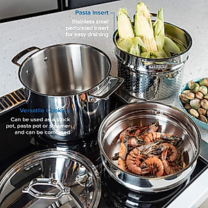 Viking Culinary 3-Ply Stainless Steel Pasta Pot, 8 Quart, Includes Pasta & Steamer Insert, Dishwasher, Oven Safe, Works on All Cooktops including Induction