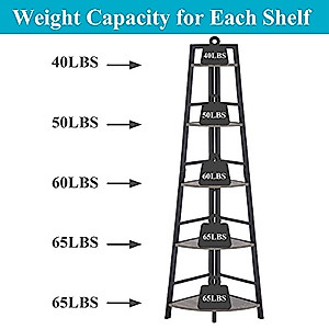 BON AUGURE Rustic Tall Corner Bookshelf, 5 Tier Wood and Black Metal Corner Ladder Shelf, Industrial Corner Bookcase and Gray Corner Shelf for Living Room, Bathroom, Kitchen (Dark Gray Oak)