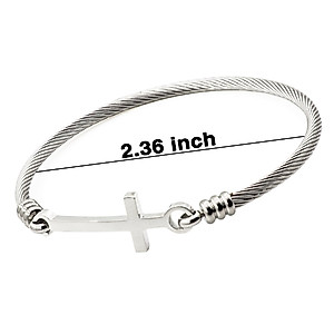 WDSHOW Sideways Cross Bracelet Cuff Bangle Stainless Steel Silver-Tone