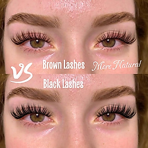 Brown Lashes Strip Natural Looking Cat Eye Lashes Brown Eyelashes Wispy Fluffy Clear Band Brown Eye Lash Pack 8 Pairs